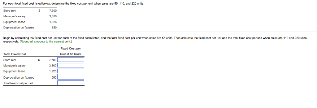Solved For each total fixed cost listed below, determine the | Chegg.com