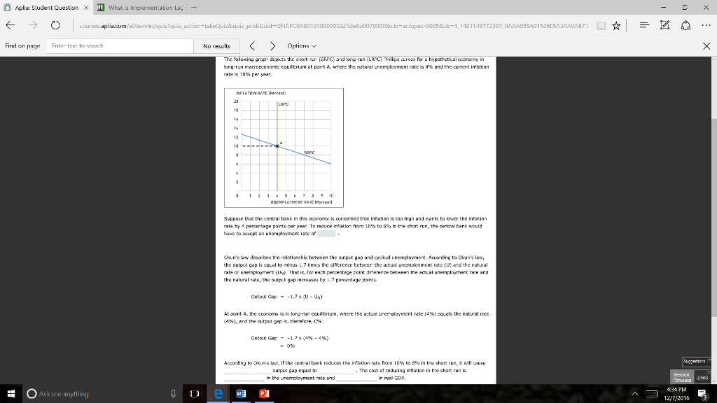 Solved l’he following graph depicts the short-run (SRPC) and | Chegg.com