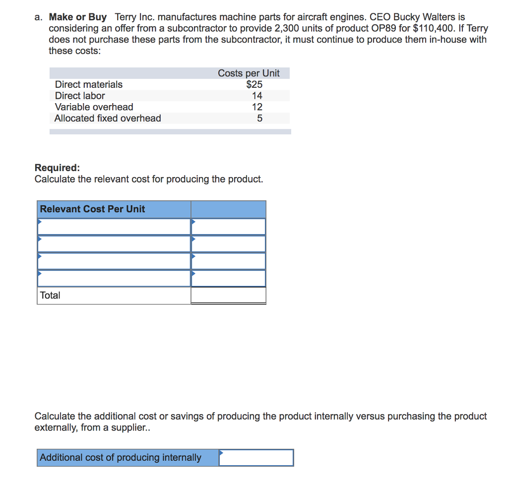 Solved a. Make or Buy Terry Inc. manufactures machine parts | Chegg.com