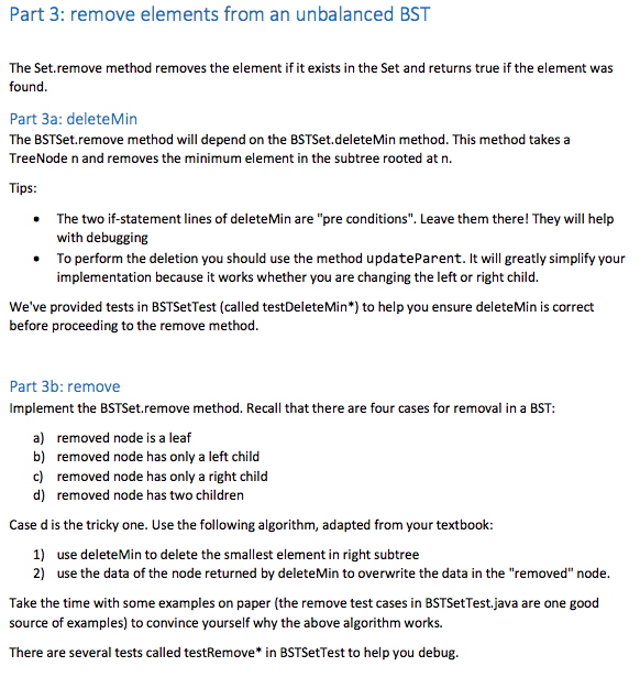 Part 3: remove elements from an unbalanced BST The | Chegg.com