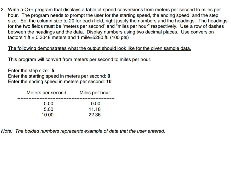Solved 2. Write a C++ program that displays a table of speed | Chegg.com