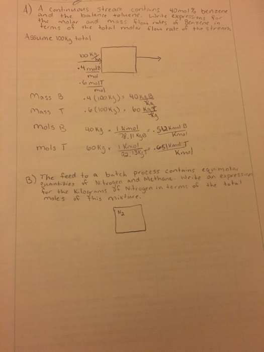Solved A continuous stream contains 40 mol % benzene and the | Chegg.com
