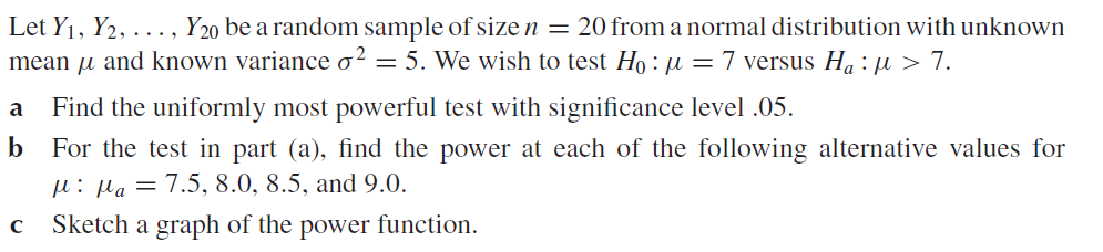 Solved Let Y1, Y2, . . . , Y20 be a random sample of size n | Chegg.com