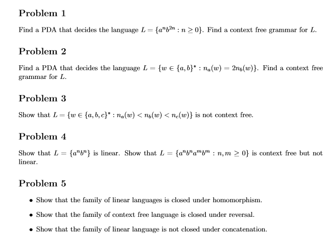 Solved Problem 1 Find a PDA that decides the language L | Chegg.com
