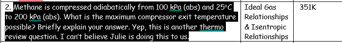 Solved Methane is compressed adiabatically from 100 kPa | Chegg.com