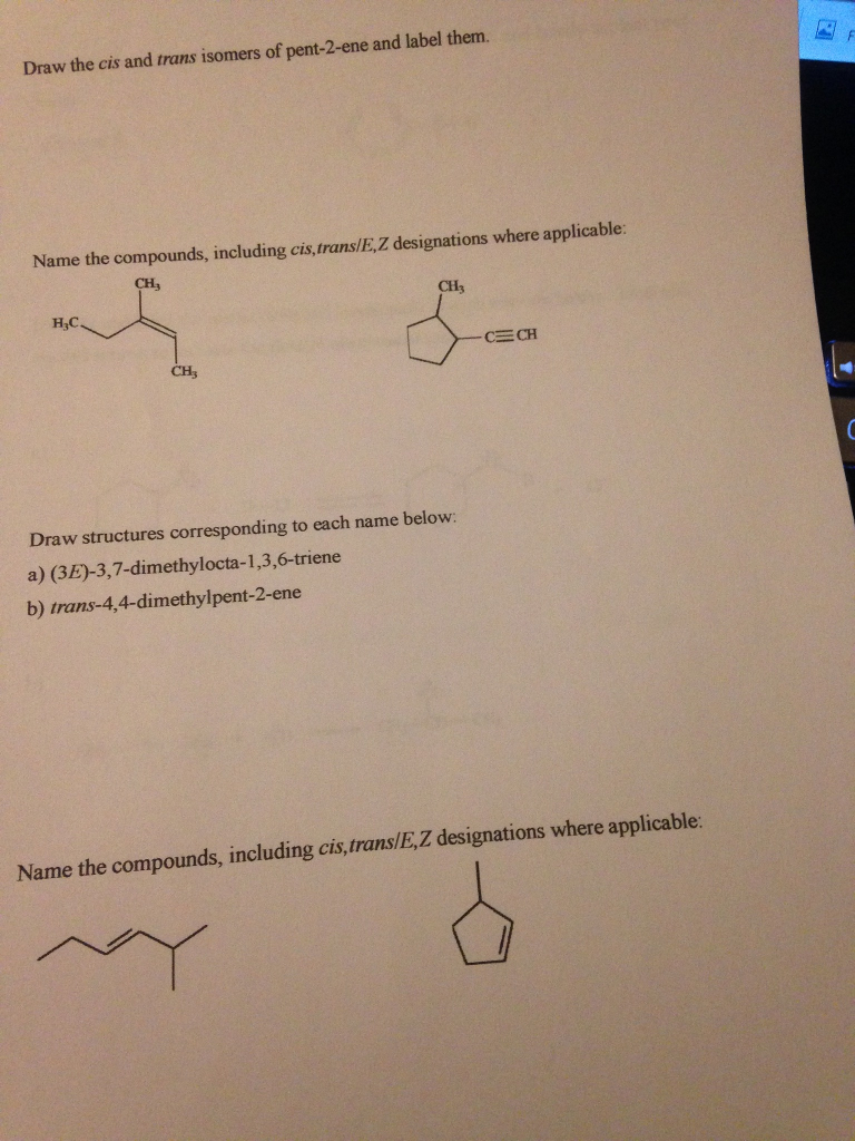 Cis And Trans Isomers Of Pent 2 Ene