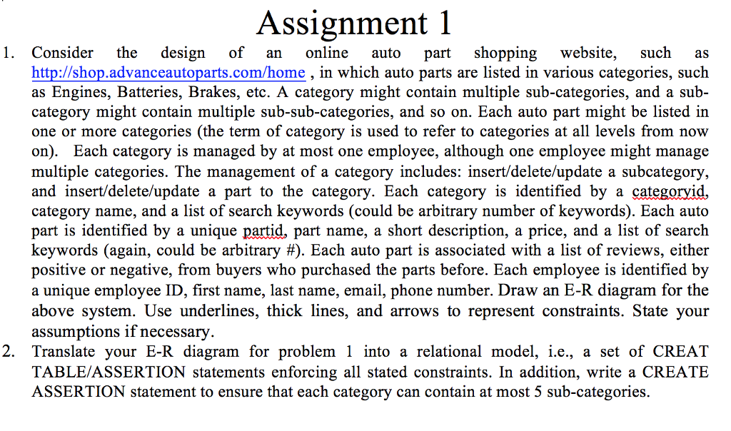 Solved Assignment 1 1. Consider the design of an online auto | Chegg.com
