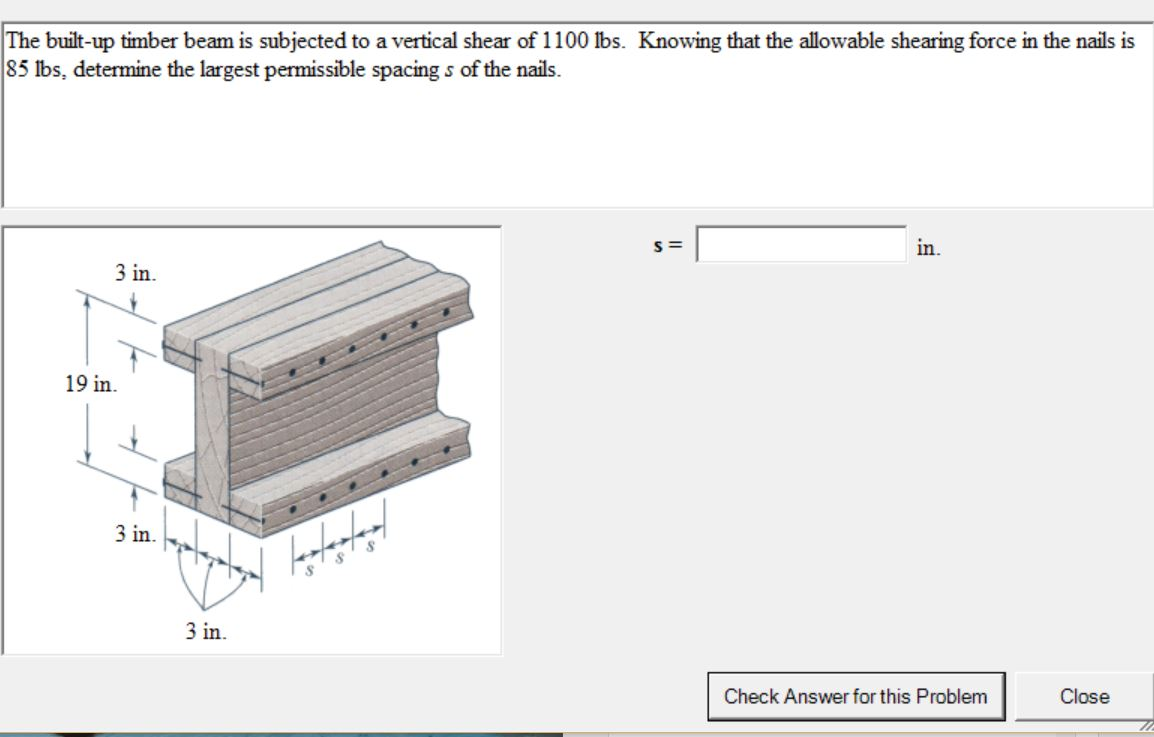 Solved The built-up timber beam is subjected to a vertical | Chegg.com