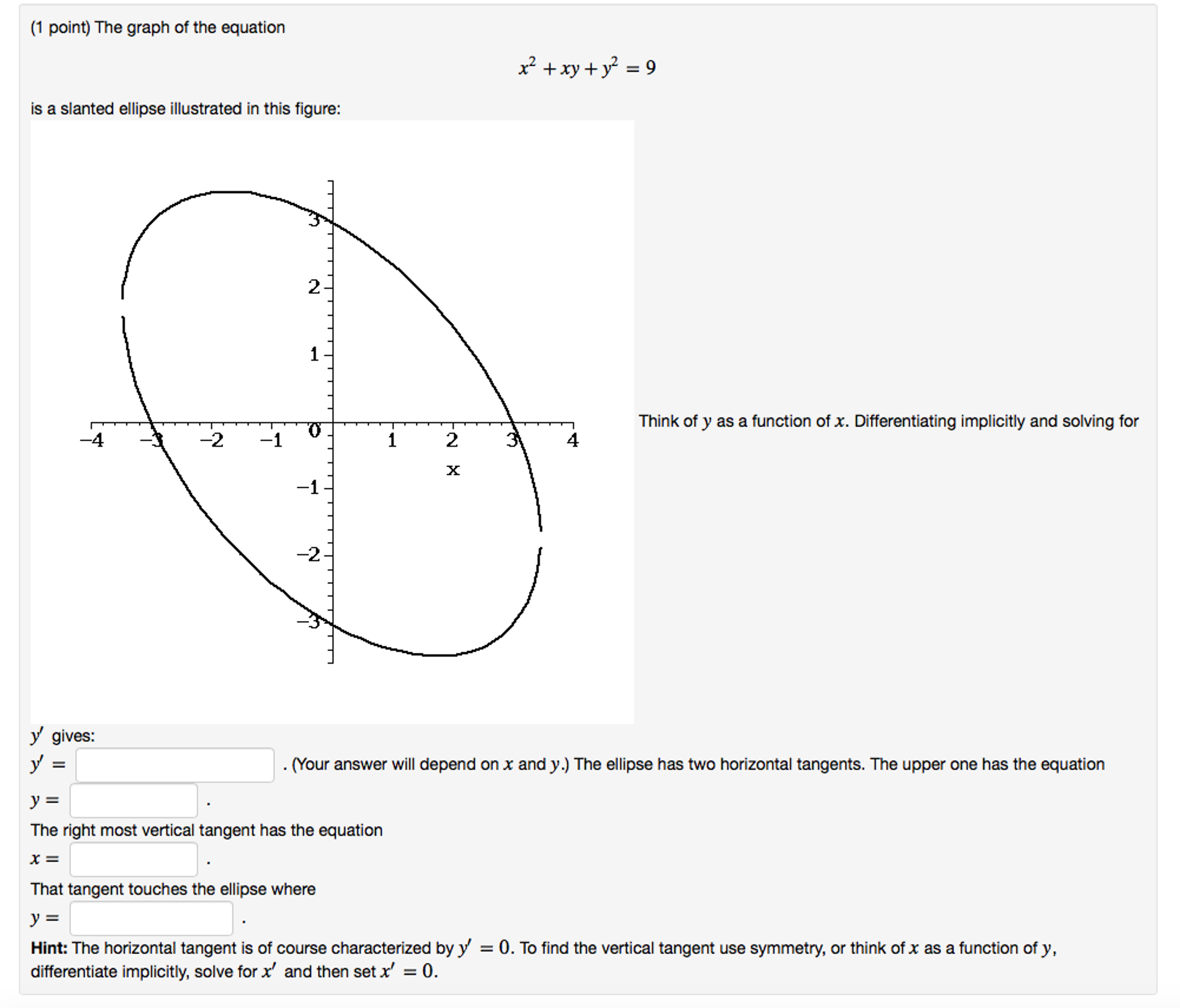 Solved The Graph Of The Equation X 2 xy y 2 9 Is A Slanted Chegg