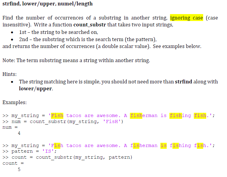 Solved strfind, lower/upper, numel/length Find the number of | Chegg.com