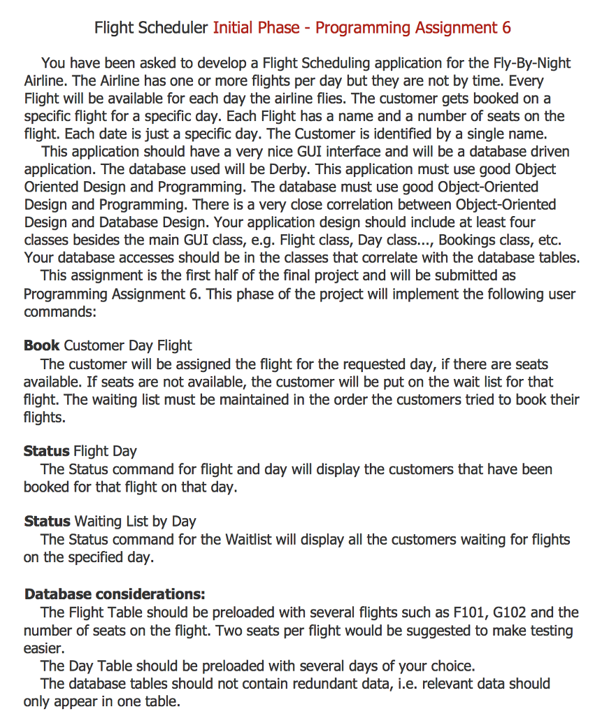 Flight Scheduler Initial Phase Programming Assignment | Chegg.com