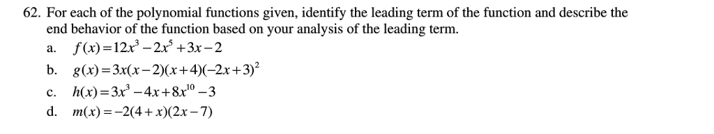 Solved 62. For each of the polynomial functions given, | Chegg.com