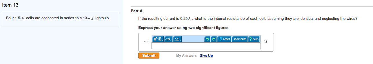 Solved Four 1.5-V cells are connected in series to a 13- ohm | Chegg.com