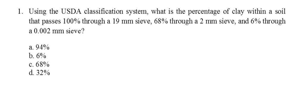 Solved Using the USDA classification system, what is the | Chegg.com
