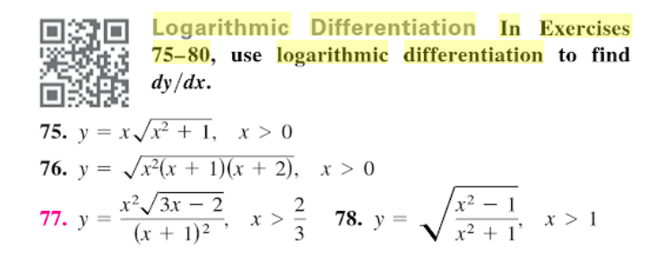 Solved Logarithmic Differentiation In Exercises 75-80, use | Chegg.com