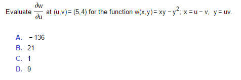 Solved Evaluate delta w/delta u at (u, v) = (5.4) for the | Chegg.com