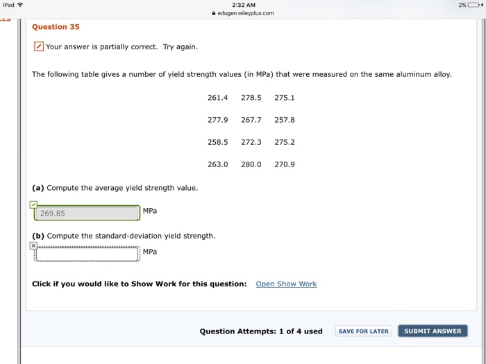 Solved The following table gives a number of yield strength | Chegg.com