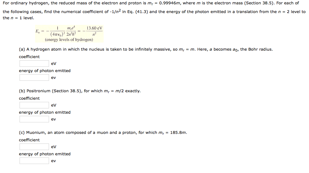 For ordinary hydrogen, the reduced mass of the | Chegg.com