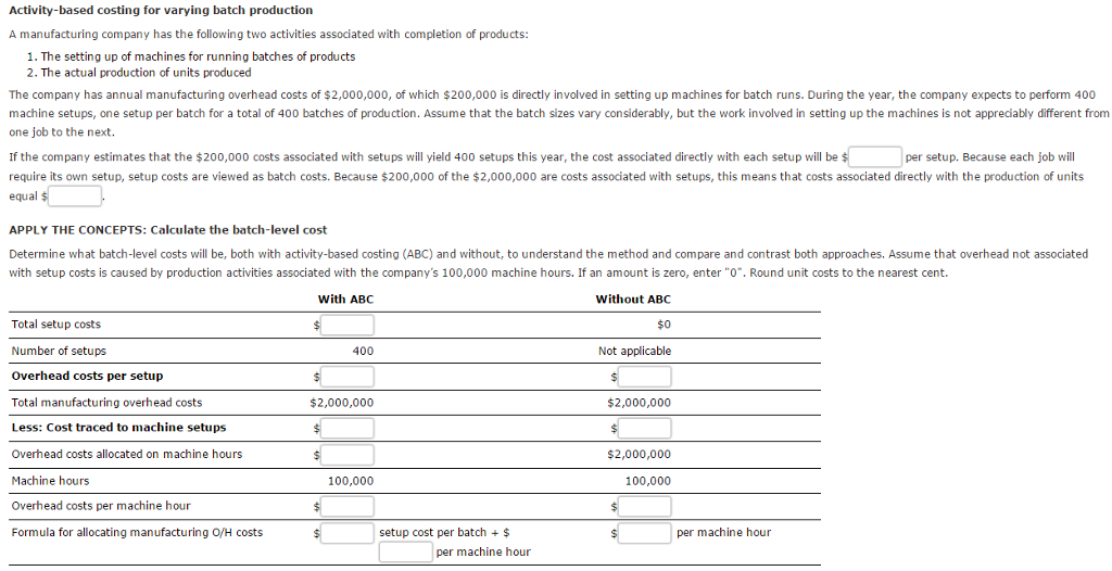 Solved Activity-based costing for varying batch production A | Chegg.com