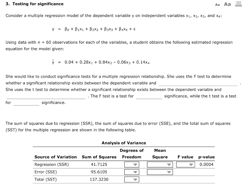 Solved 3 Testing For Significance Consider A Multiple 1641