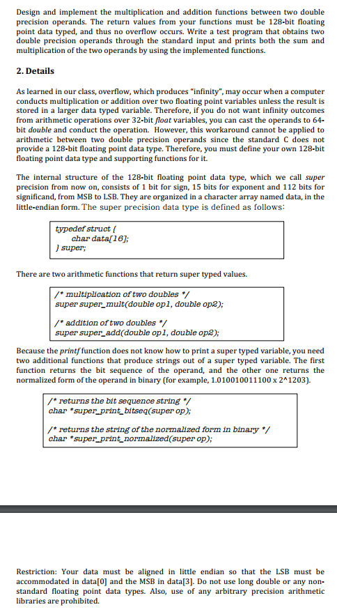 Design and implement the multiplication and addition | Chegg.com