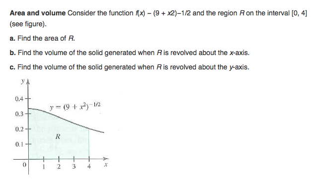 Solved Area and volume Consider the function f(x) (9x2)-1/2 | Chegg.com