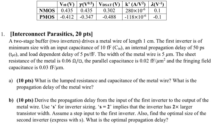 Solved A two-stage buffer (two inverters) drives a metal | Chegg.com