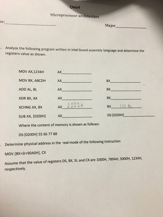Solved Analyze the following program written in Intel based | Chegg.com