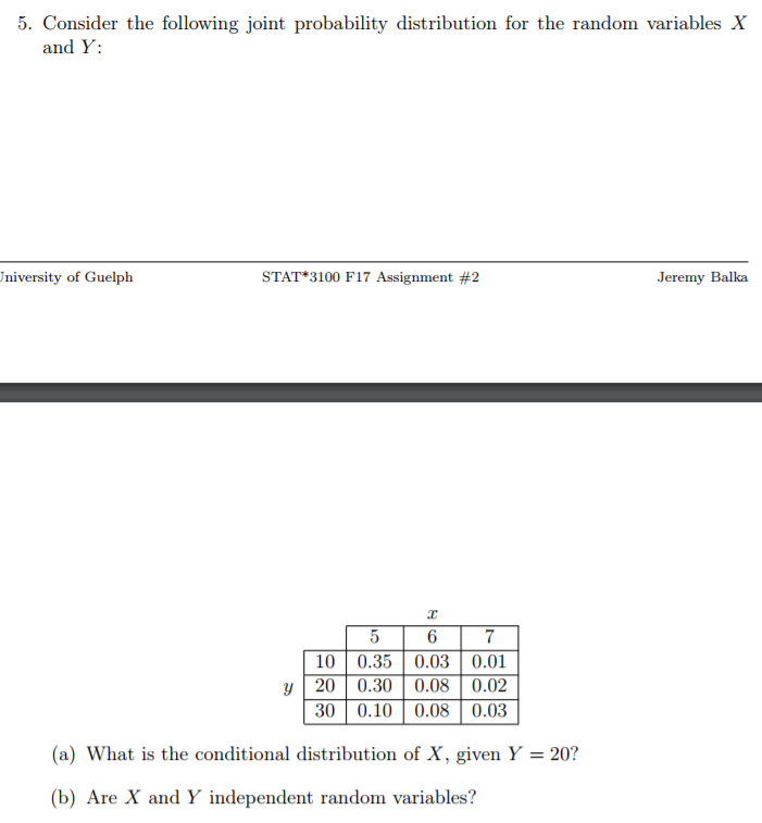 Solved 5. Consider the following joint probability | Chegg.com