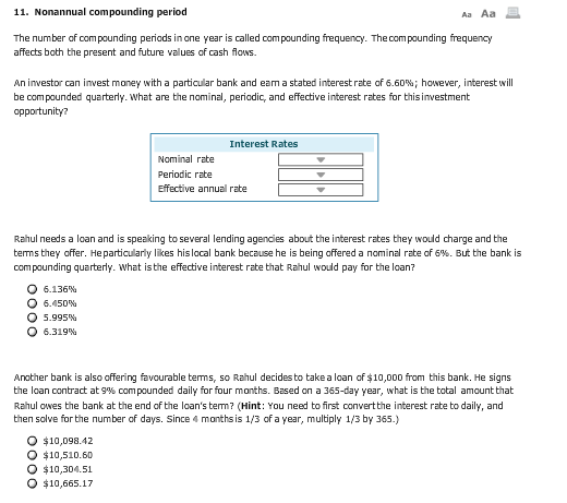 Solved The number of compounding periods in one year is | Chegg.com