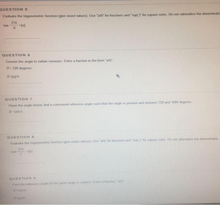 Solved Evaluate the trigonometric function given exact | Chegg.com
