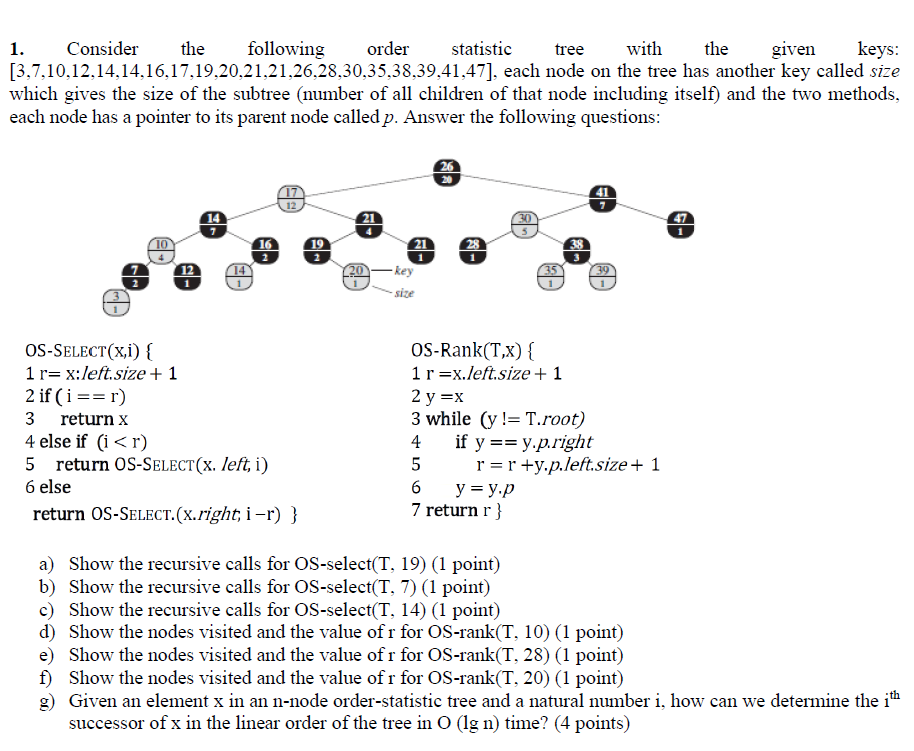 Solved Consider the following order statistic tree with the | Chegg.com