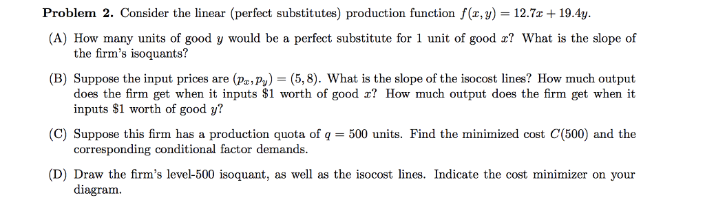 Solved Problem 2 Consider The Linear Perfect Substitutes
