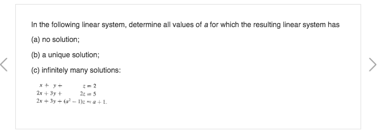 Solved In the following linear system, determine all values | Chegg.com
