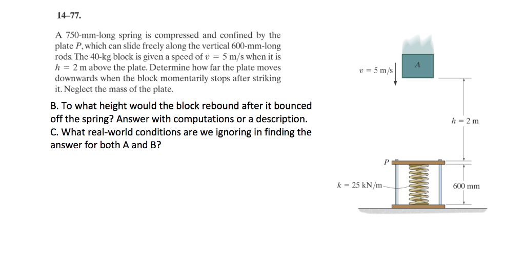 Solved 14-77 A 750-mm-long spring is compressed and confined | Chegg.com