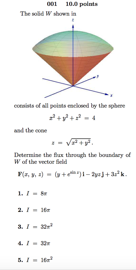 Solved The solid W shown in consists of all points enclosed | Chegg.com