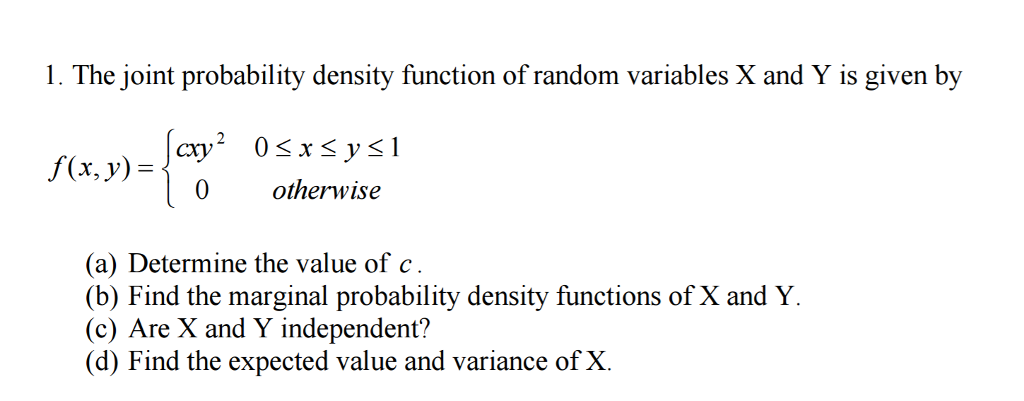 Solved The joint probability density function of random | Chegg.com