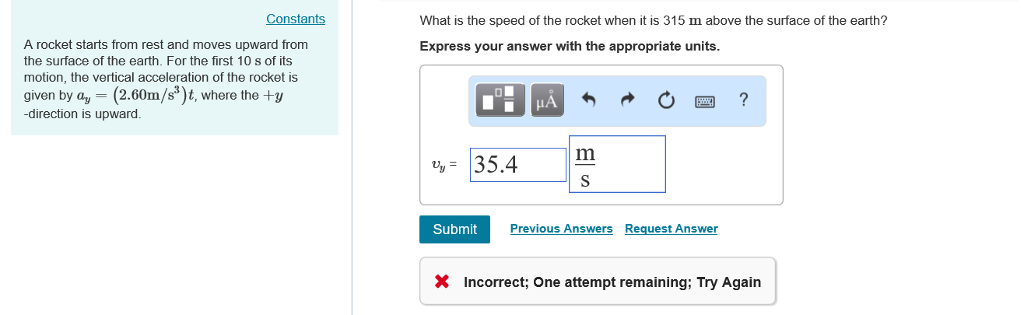 Solved Constants What is the speed of the rocket when it is | Chegg.com