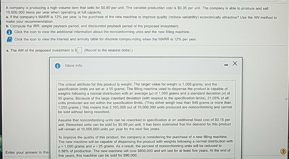 Solved A company is producing a high-volume item that sells | Chegg.com