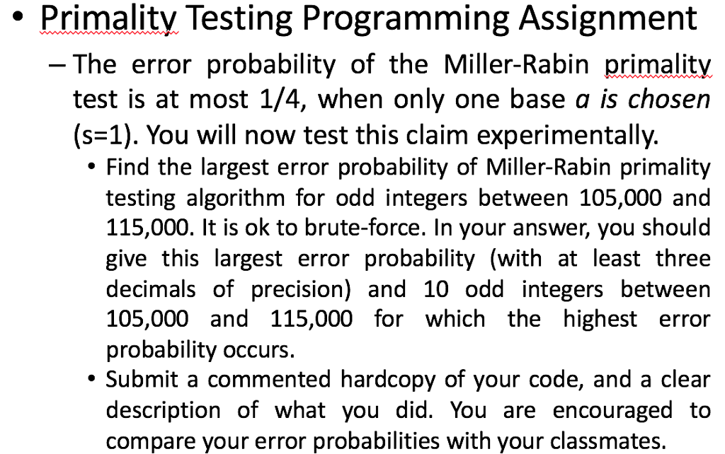 Solved Primality Testing Programming Assignment The Error