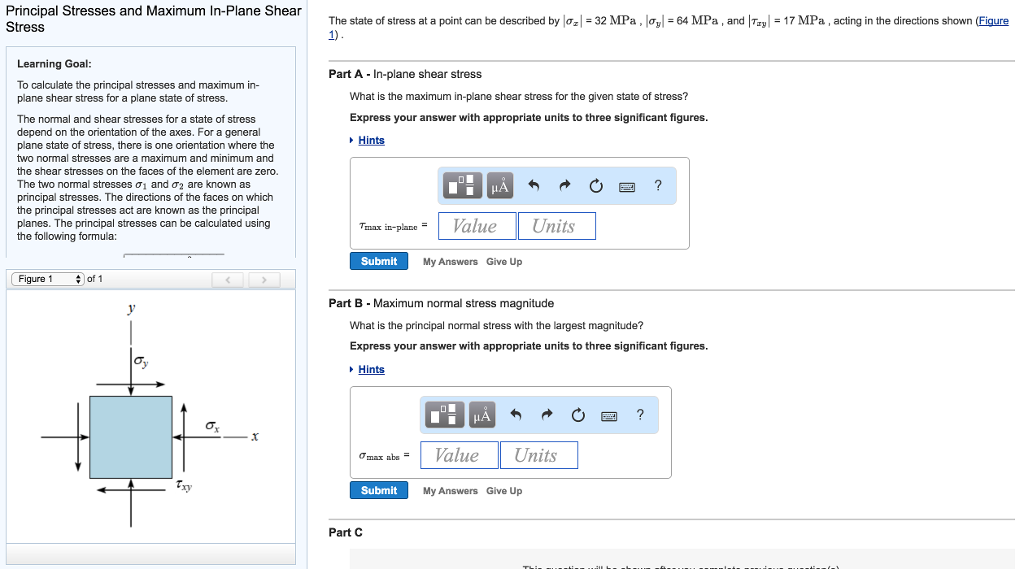 Solved Principal Stresses And Maximum In Plane Shear Stress