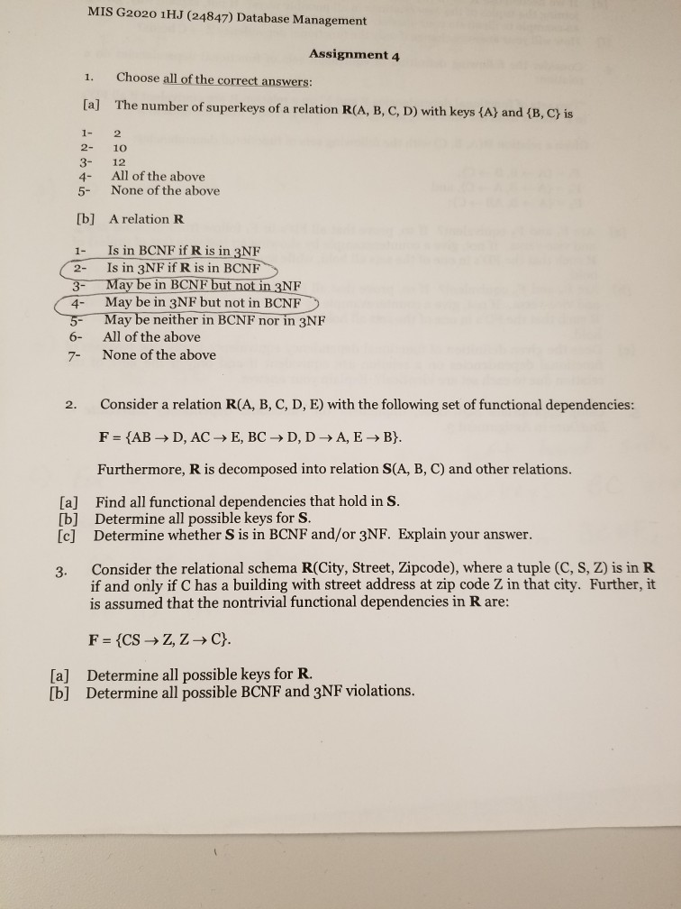 Solved MIS G2020 1HJ (24847) Database Management Assignment | Chegg.com