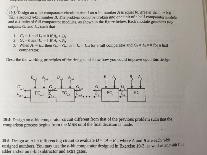 Solved Design an n-bit comparator circuit to test if an | Chegg.com