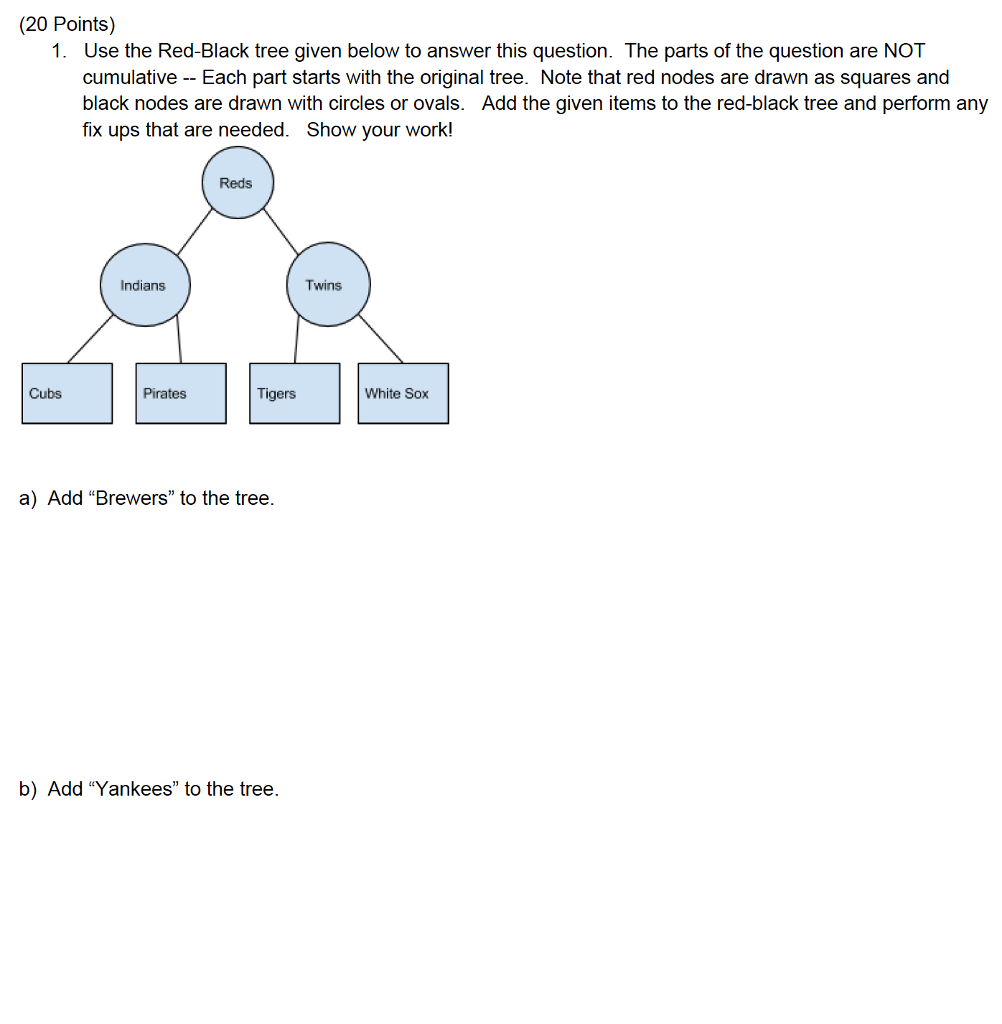 Solved (20 Points) 1. Use the Red-Black tree given below to | Chegg.com