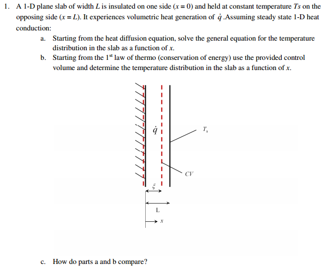 Solved A 1-D plane slab of width L is insulated on one side | Chegg.com