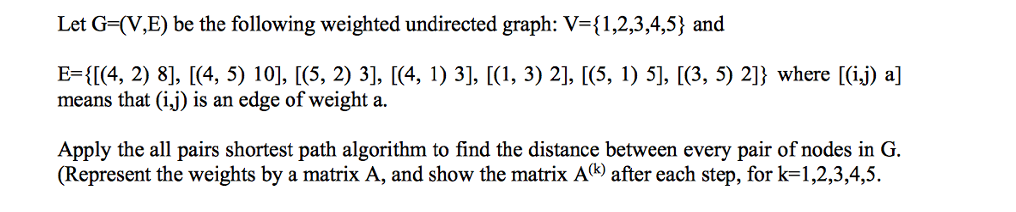 Solved Let G=(V, E) be the following weighted undirected | Chegg.com