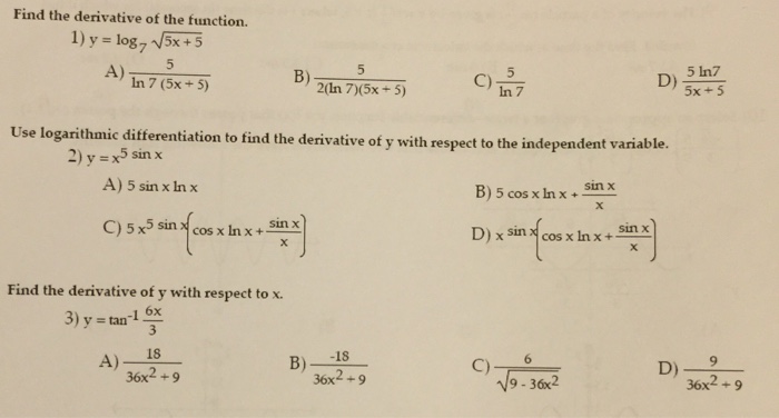 Solved Find the derivative of the function. y = log_7 | Chegg.com