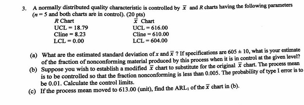 A normally distributed quality characteristic is | Chegg.com
