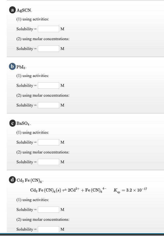 Solved Calculate the solubilities of the following compounds | Chegg.com