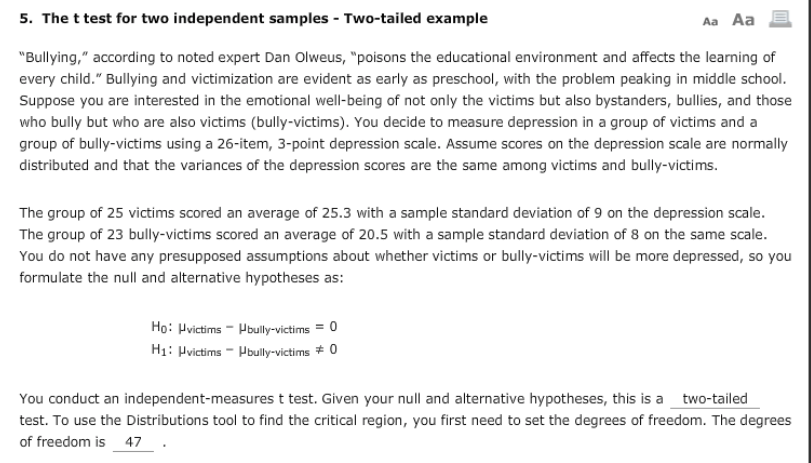 Solved 5. The t test for two independent samples Two-tailed | Chegg.com